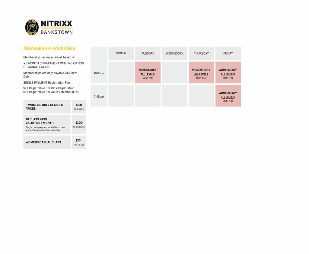NITRIXX TIMETABLE