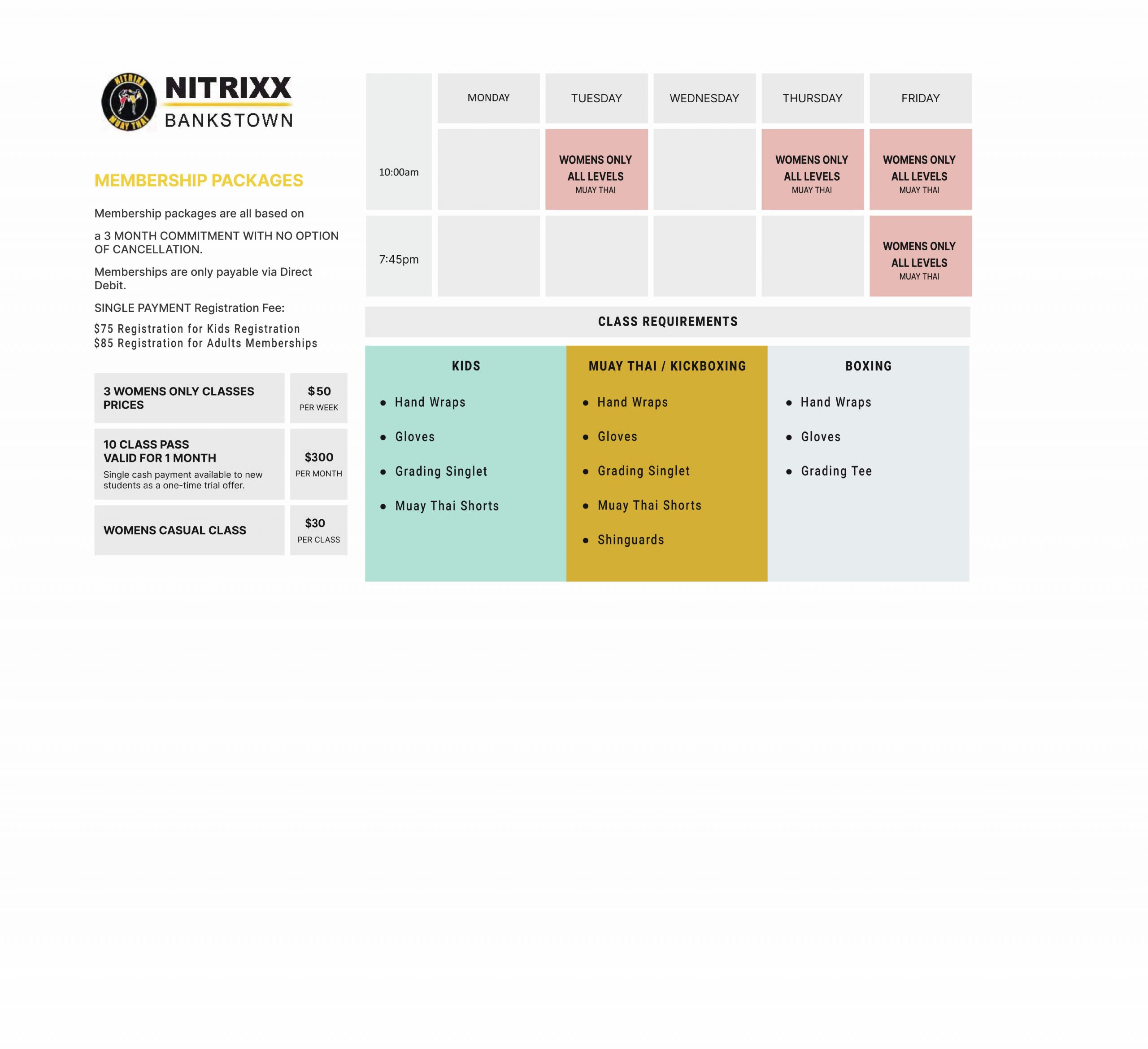 Nitrixx Timetable - Bankstown Martial Arts