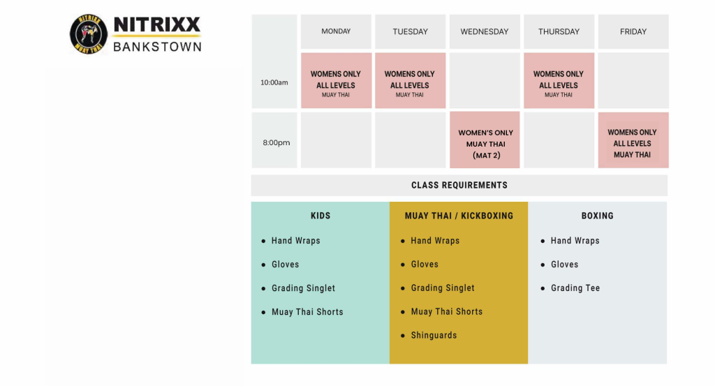 Nitrixx Timetable - Bankstown Martial Arts